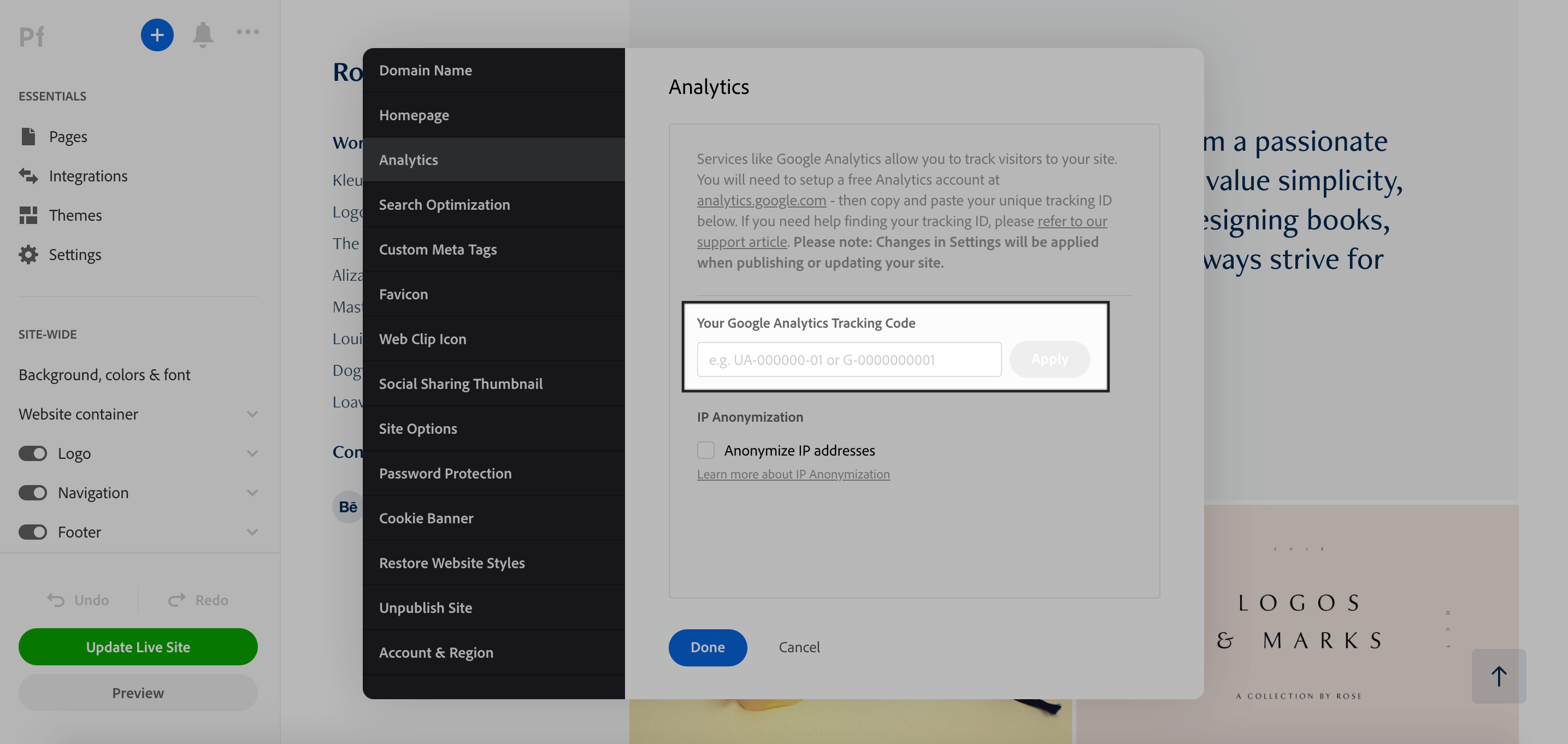 Using Google Analytics – Adobe Portfolio Knowledgebase & FAQ